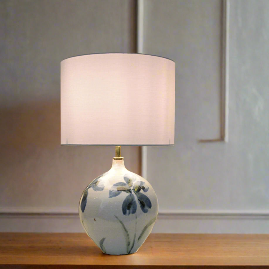 Handmade Lamp Base Stoneware Ceramic Majolica Blue Flowers MADE TO ORD ...